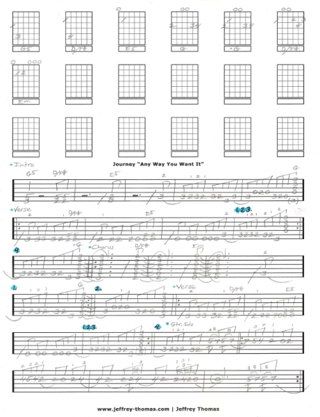 Journey Any Way You Want It Free Guitar Tab by Jeffrey Thomas Journey Any Way You Want It Free Guitar Tab by Jeffrey Thomas