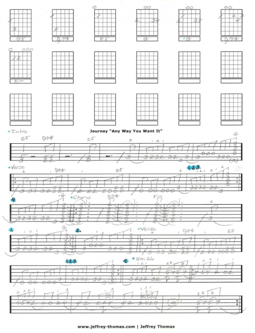 Journey Any Way You Want It Free Guitar Tab by Jeffrey Thomas Journey Any Way You Want It Free Guitar Tab by Jeffrey Thomas